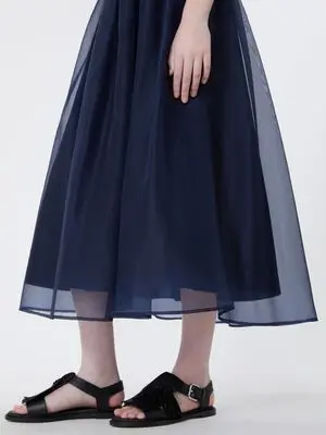 Max Mara Pleated Silk Organza Maxi Skirt - Navy