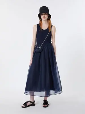 Max Mara Pleated Silk Organza Maxi Skirt - Navy