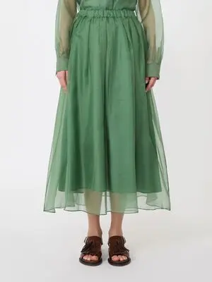 Max Mara Pleated Silk Organza Skirt - Green