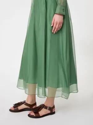 Max Mara Pleated Silk Organza Skirt - Green