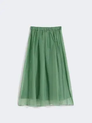 Max Mara Pleated Silk Organza Skirt - Green