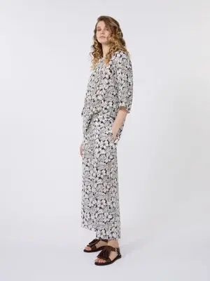Max Mara Printed Crêpe De Chine Trousers - Black