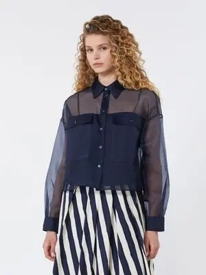 Max Mara Silk Organza Shirt With Slip - Navy