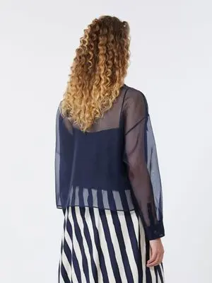 Max Mara Silk Organza Shirt With Slip - Navy