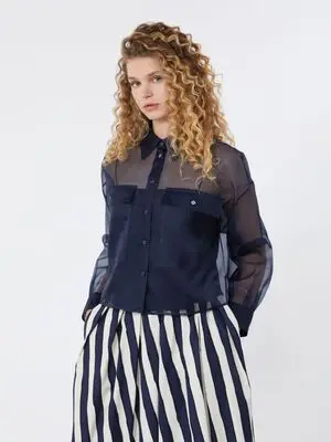 Max Mara Silk Organza Shirt With Slip - Navy