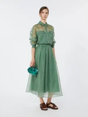 Max Mara Silk Organza Shirt With Slip Top - Green