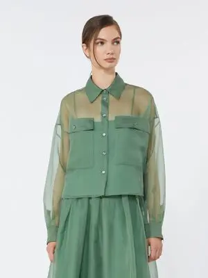 Max Mara Silk Organza Shirt With Slip Top - Green