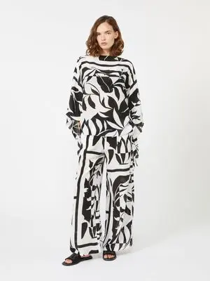 Max Mara Printed Silk Palazzo Trousers - Black