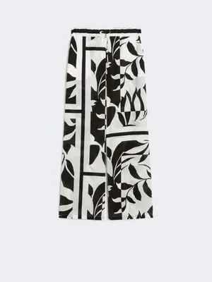 Max Mara Printed Silk Palazzo Trousers - Black