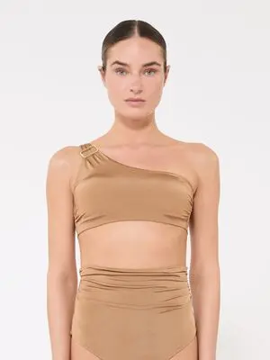 Max Mara Shiny Jersey One-shoulder Bikini Top - Camel