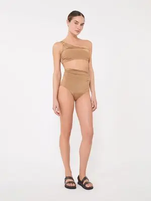 Max Mara Shiny Jersey Culotte-style Bikini Bottom - Camel