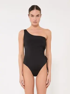 Max Mara Shiny Jersey One-shoulder Swimsuit - Black