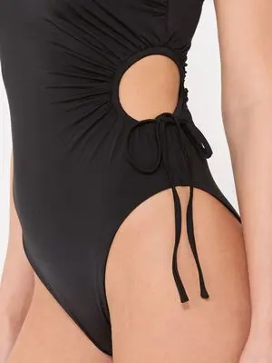 Max Mara Shiny Jersey One-shoulder Swimsuit - Black