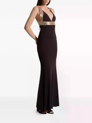Alberta Ferretti V-neck Maxi Dress - Brown