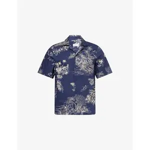 Moncler Camp-collar Floral Cotton Shirt - Dark Blue
