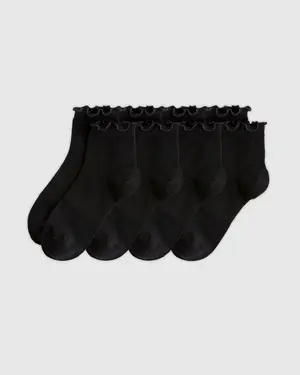 Quince Cotton Ruffle Quarter Crew Sock 4-pack - Black
