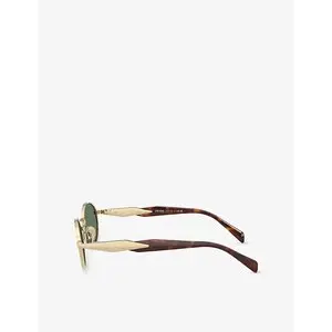 Prada 65zs Oval-frame Metal Sunglasses - Gold