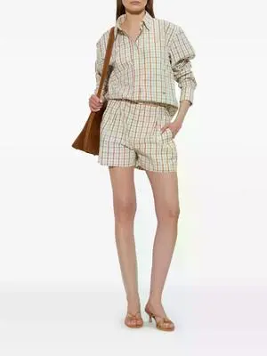 Victoria Beckham Check-pattern Pleated Shorts - White