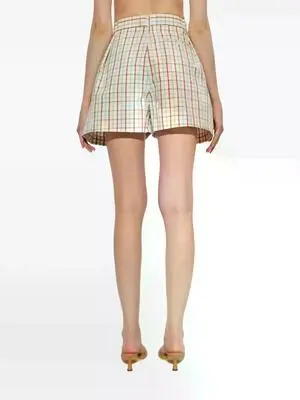 Victoria Beckham Check-pattern Pleated Shorts - White