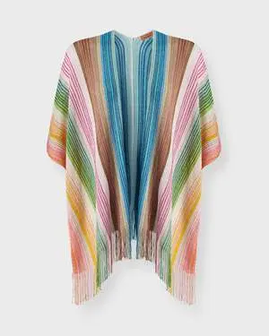 Missoni Striped Viscose-blend Poncho With Fringe - Multicolor