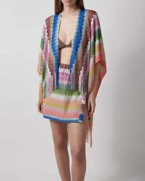 Missoni Striped Viscose-blend Poncho With Fringe