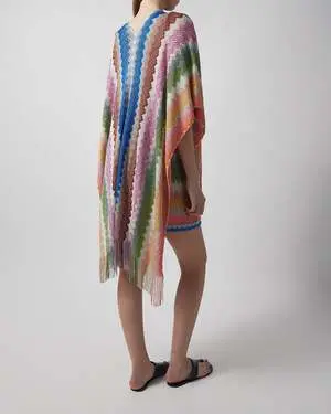 Missoni Striped Viscose-blend Poncho With Fringe
