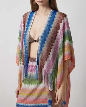 Missoni Striped Viscose-blend Poncho With Fringe