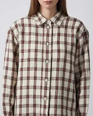RÓHE Oversized Check Linen Shirt - Red
