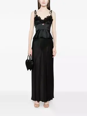 Cynthia Rowley Satin Lace Peplum Top - Black