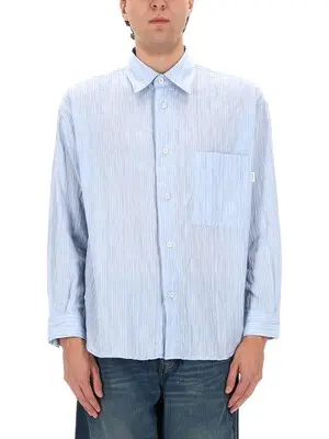 AMISH SUPPLIES Camicia Crinkled Cotton Shirt - Azure