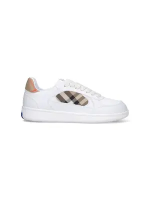 Burberry Terrace Calfskin Sneakers With Check Detail - White