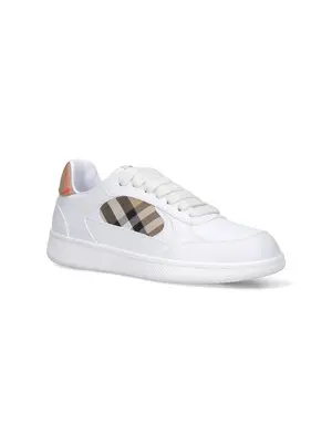 Burberry Terrace Calfskin Sneakers With Check Detail - White