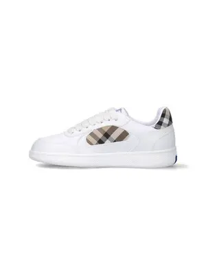 Burberry Terrace Calfskin Sneakers With Check Detail - White