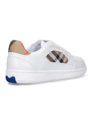 Burberry Terrace Calfskin Sneakers With Check Detail - White