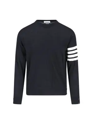 Thom Browne Thom Browne 4-Bar Crew Neck Sweater With Button Cuffs Black