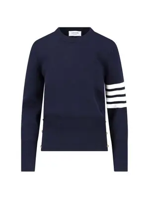 Thom Browne 4-bar Crew Neck Sweater With Button Cuffs - Blue