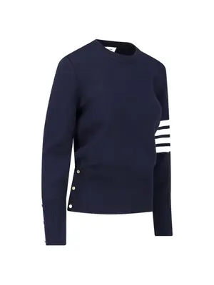 Thom Browne 4-bar Crew Neck Sweater With Button Cuffs - Blue