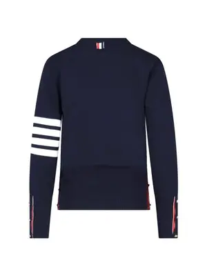 Thom Browne 4-bar Crew Neck Sweater With Button Cuffs - Blue