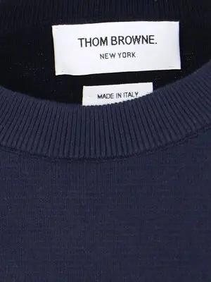 Thom Browne 4-bar Crew Neck Sweater With Button Cuffs - Blue