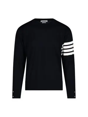 Thom Browne 4-bar Crew Neck Sweater With Button Cuffs - Blue