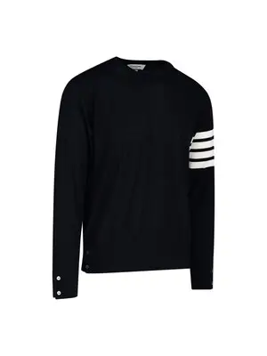 Thom Browne 4-bar Crew Neck Sweater With Button Cuffs - Blue