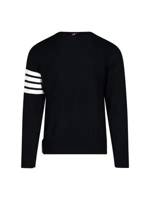 Thom Browne 4-bar Crew Neck Sweater With Button Cuffs - Blue