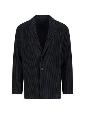 HOMME PLISSE Pleated Single-breasted Blazer