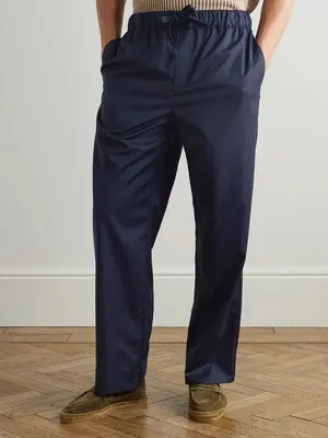 Frescobol Carioca Luan Straight-leg Wool Drawstring Trousers - Blue