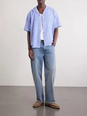CORRIDOR Camp-collar Striped Linen And Cotton-blend Shirt - Blue