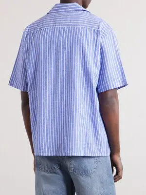 CORRIDOR Camp-collar Striped Linen And Cotton-blend Shirt - Blue