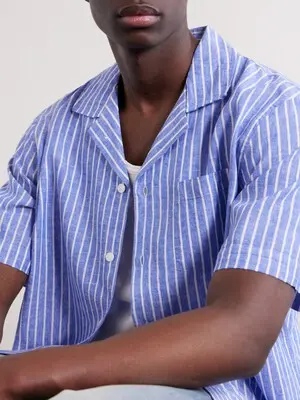 CORRIDOR Camp-collar Striped Linen And Cotton-blend Shirt - Blue