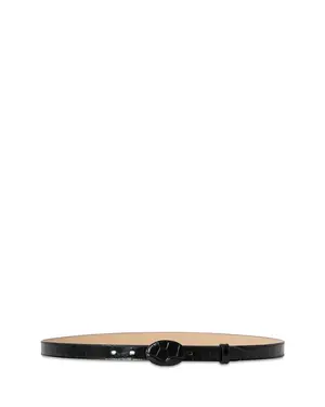 B-low The Belt June Slim Croc Embossed Leather Belt Black