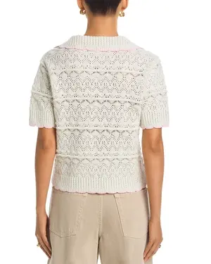 Aqua Pointelle Polo Sweater