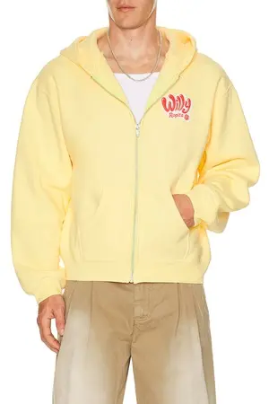 WILLY CHAVARRIA Ropita Shrunken Zip-through Hoodie - Butter